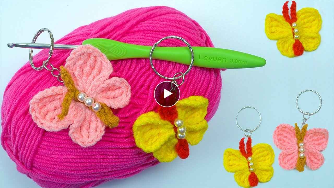 Very easy crochet butterfly keychain and how to crochet for beginners 46
