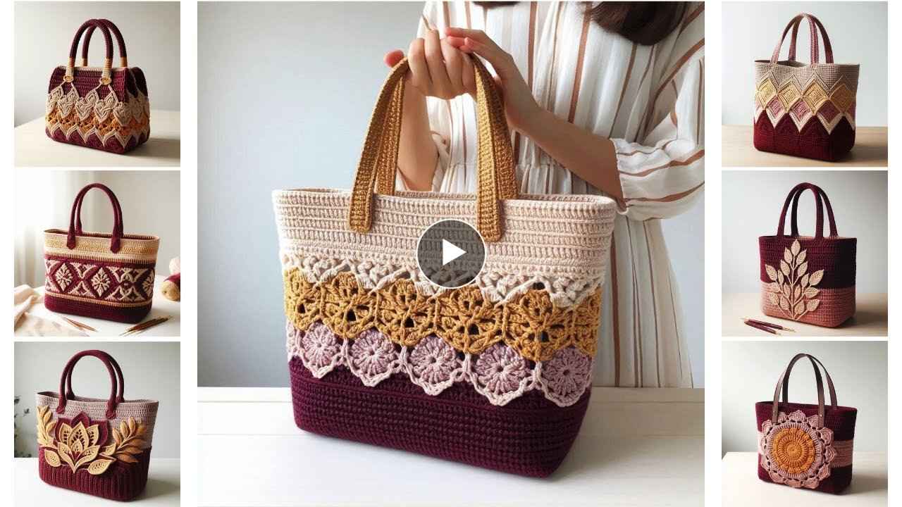 CROCHET TOTE BAG IDEAS WITH MAROON AND GOLD COLOR COMBINATION - Crochet ...